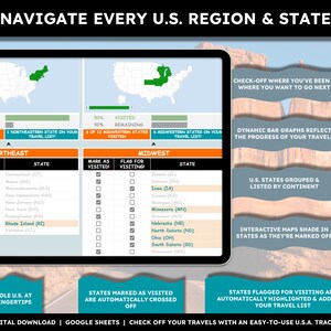 States Visited Google Sheets, USA Map, 50 States, Travel Bucket List ...