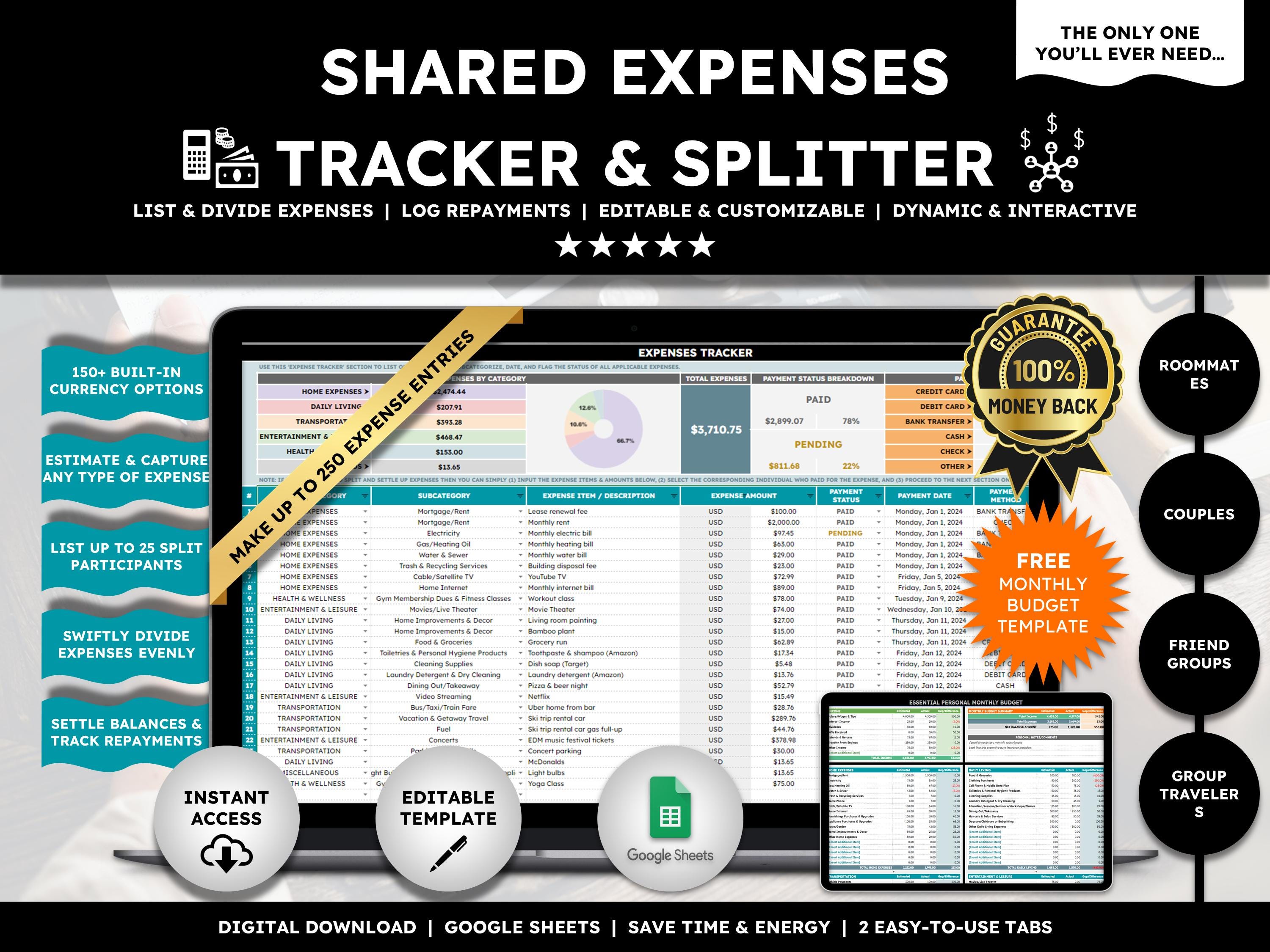 Shared Expenses Tracker Group Expenses Splitter Roommate Couple Friends ...