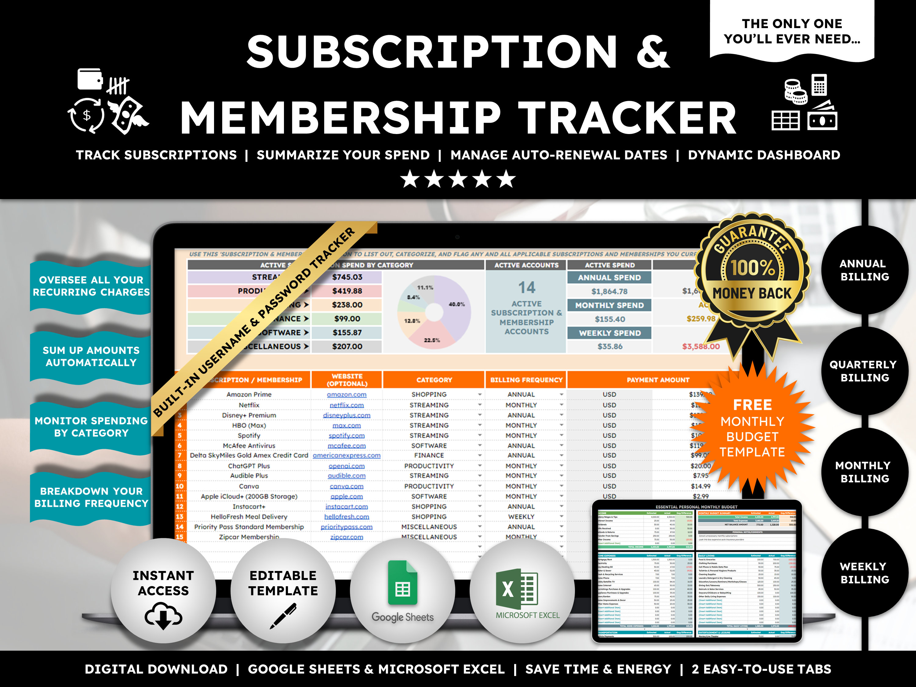 Subscription Tracker Excel Subscription Tracker Google Sheets ...