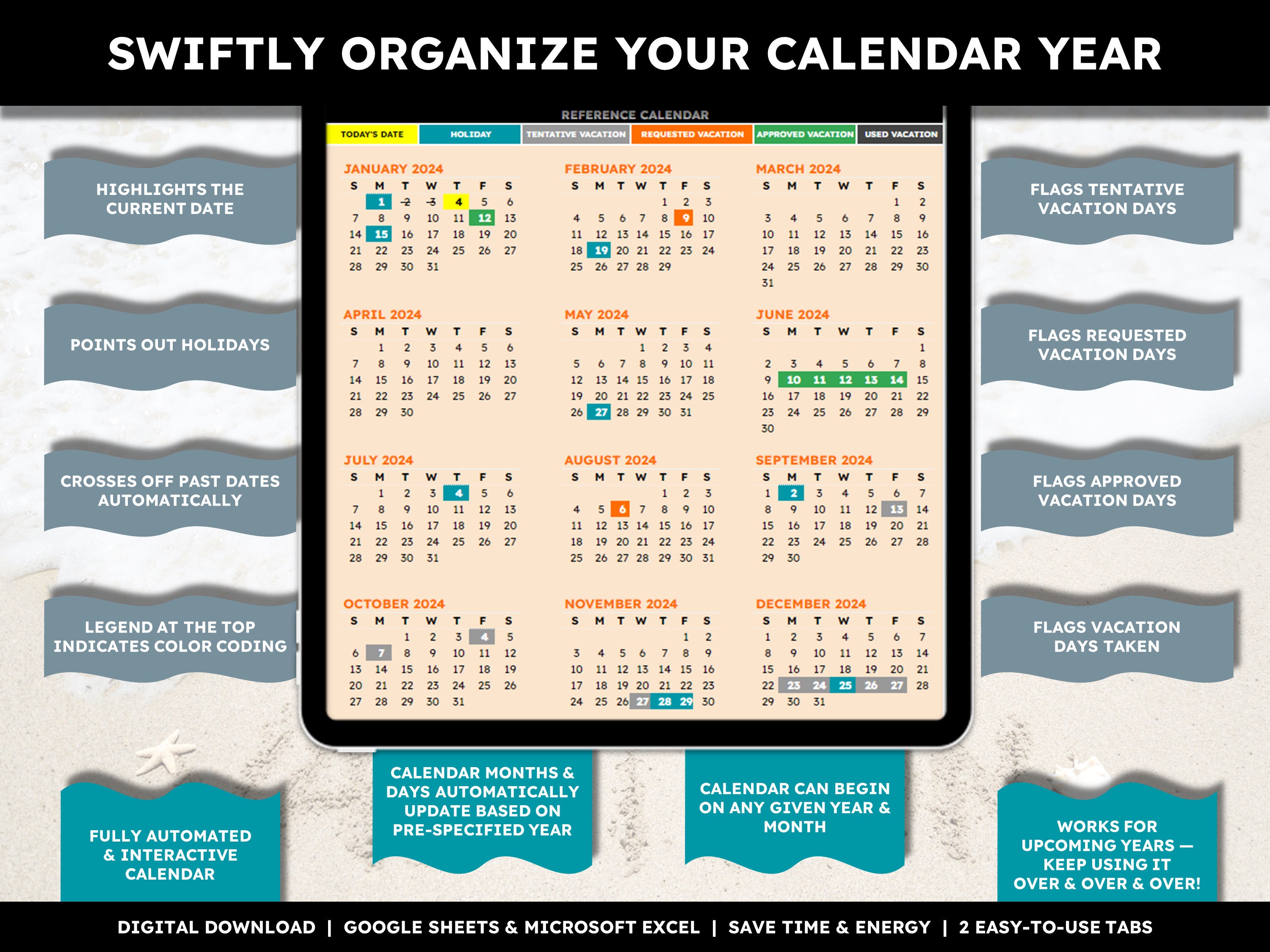 2025 Vacation Days Tracker Spreadsheet PTO Days Tracker Leave Planner ...