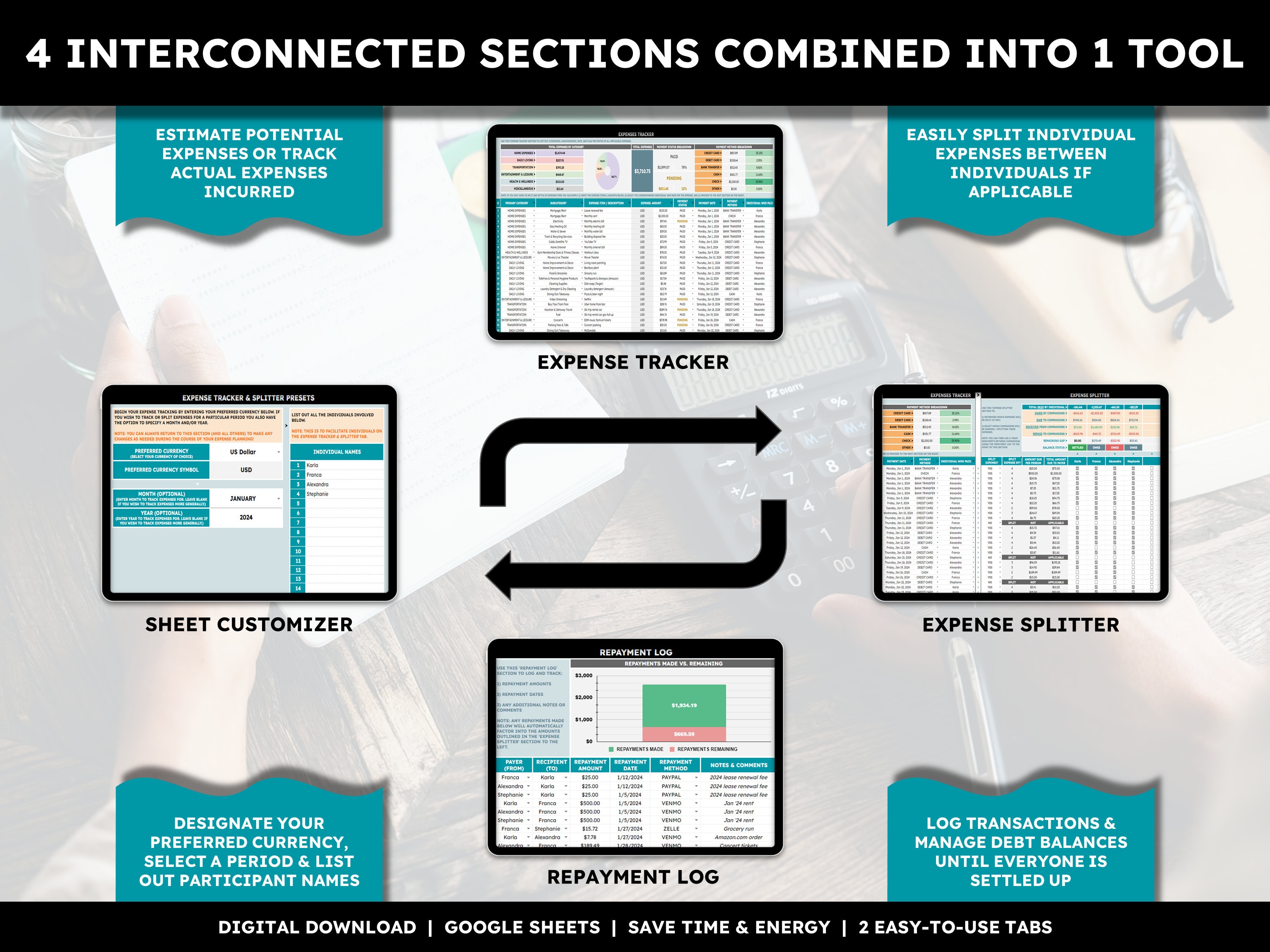 Shared Expenses Tracker Group Expenses Splitter Roommate Couple Friends Trip Expenses Split Cost ...
