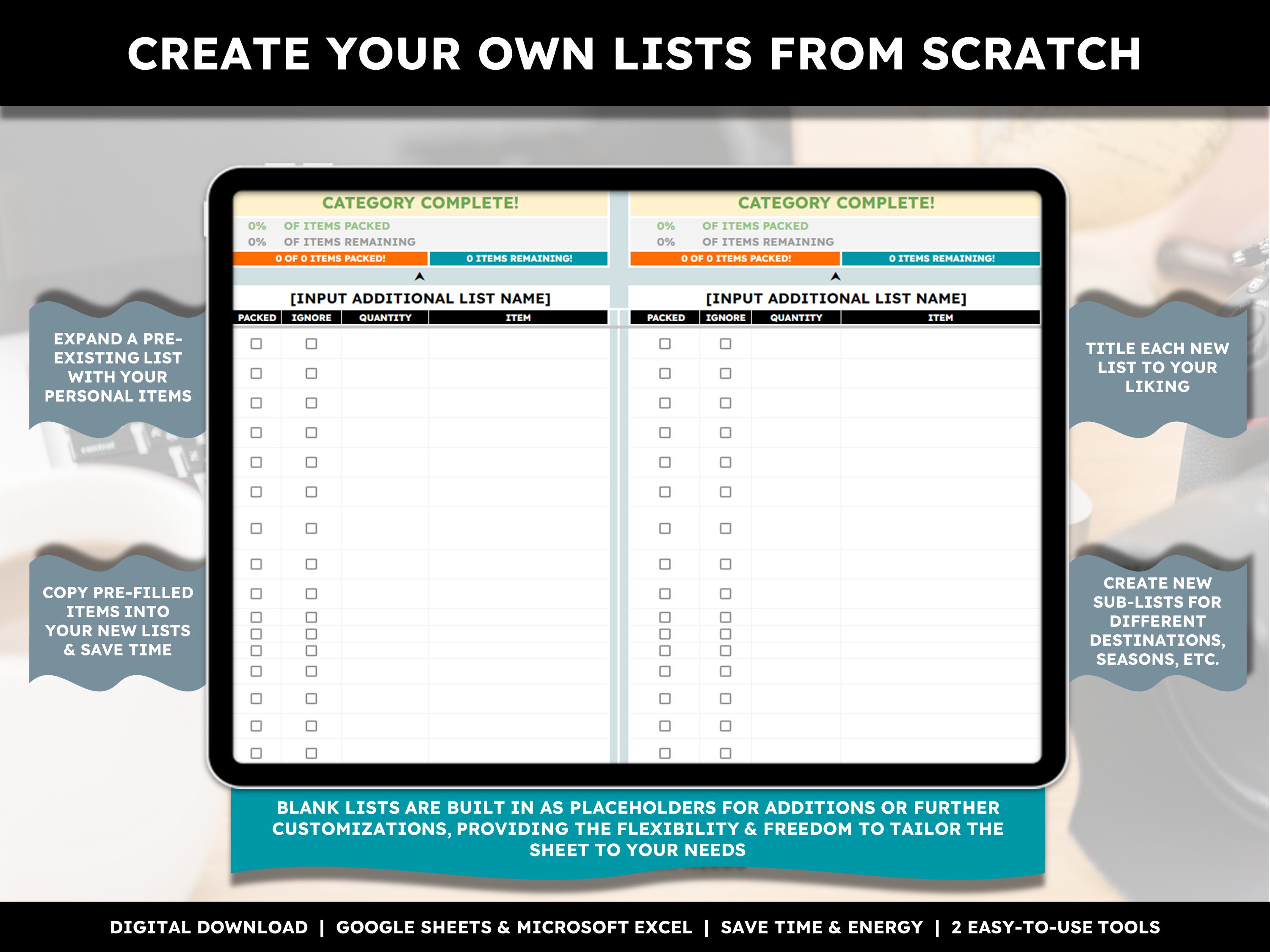 Travel Packing List EDITABLE Packing List Spreadsheet Holiday Packing ...