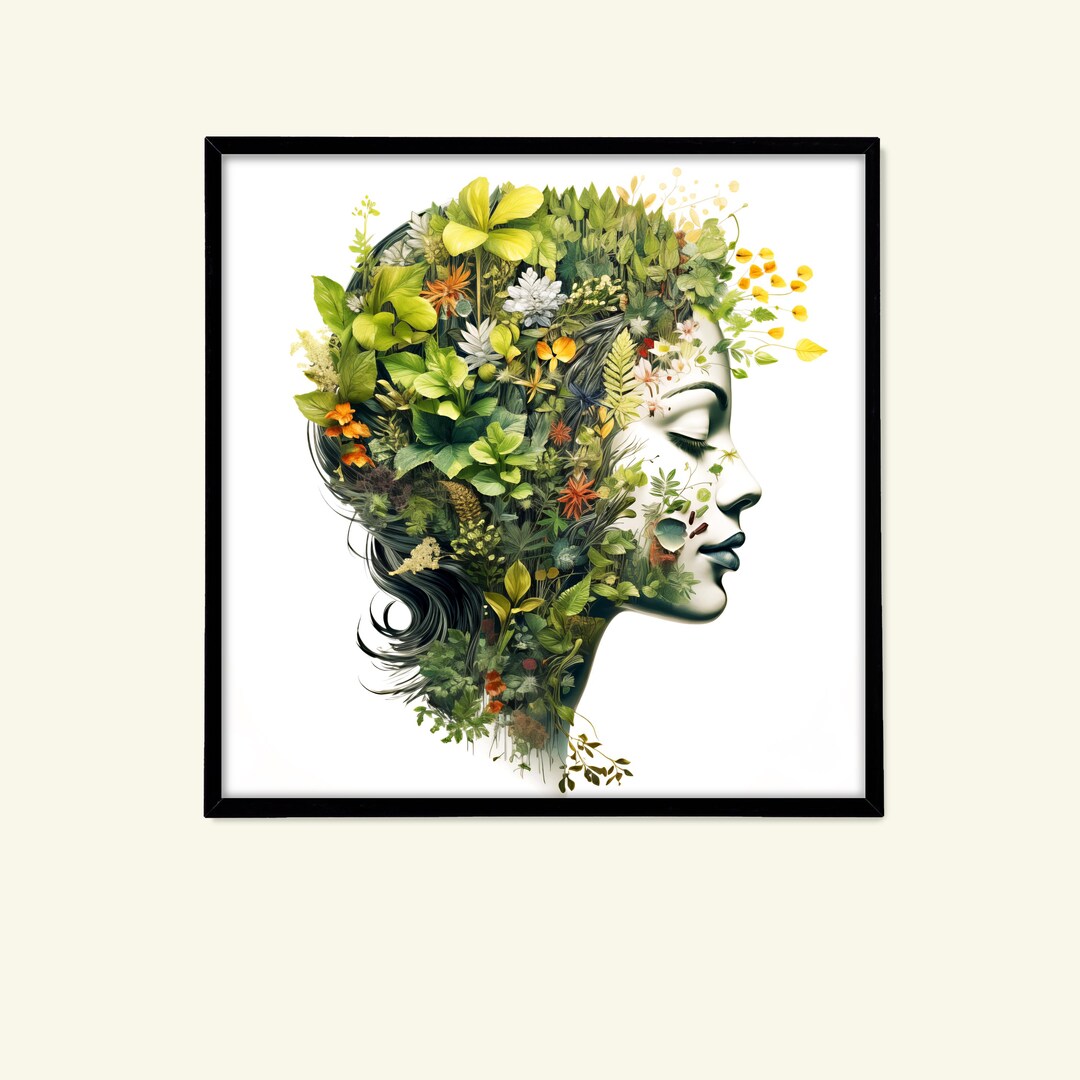 Growing Thoughts, Digital Art Print, Woman With Garden Flowers, Nature ...