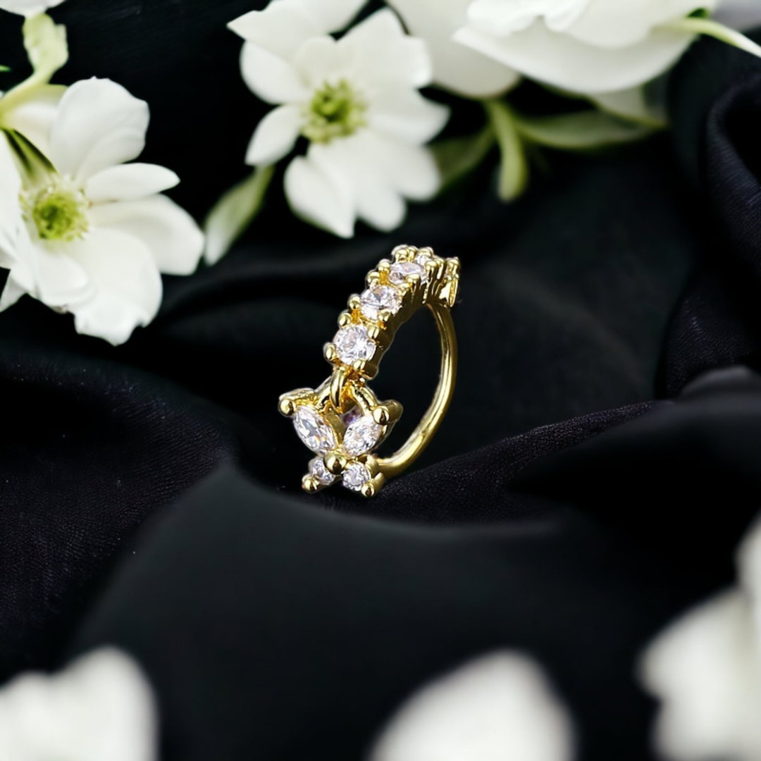Butterfly Nose Ring Gold Nose Ring Hoop Butterfly Dangle - Etsy