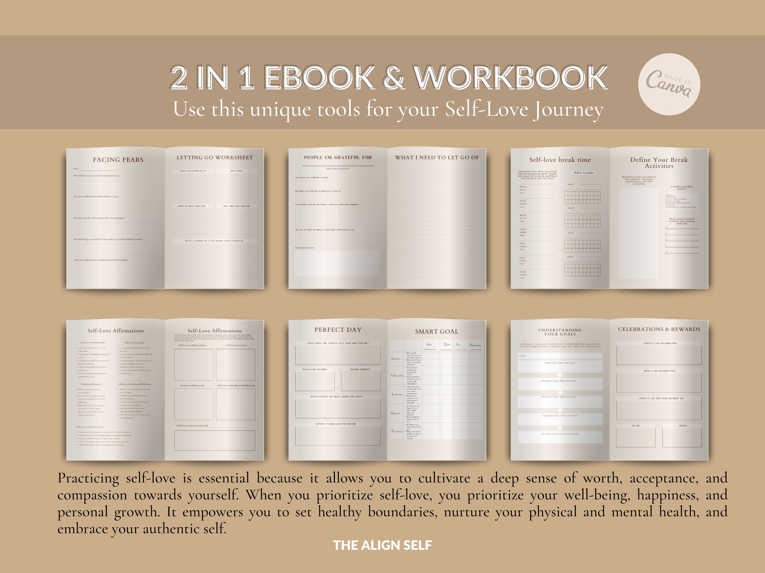 Ebook Template Self Love Editable Canva Ebook Workwook, Self ...