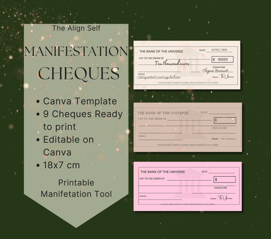 Manifestation Check Canva Template, Prop Money, Manifest Everything You ...