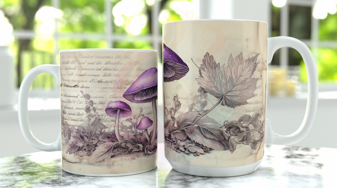 Purple Mushroom Mug Vintage Junk Journal Boho Chic Style Available in ...