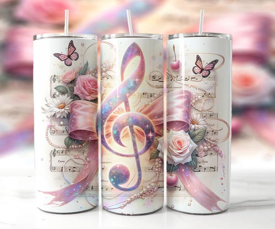 Melodic Butterfly Rose Tumbler Wrap 20oz Skinny Treble Clef Design for ...