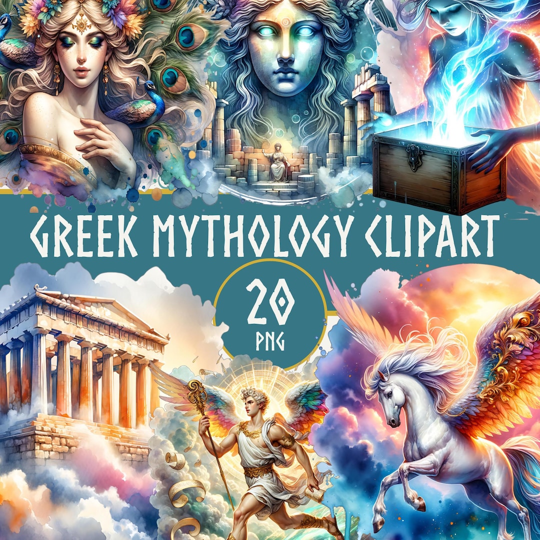 Greek Mythology Clipart Bundle: Goddess, Pegasus, Medusa, Zeus, Digital ...