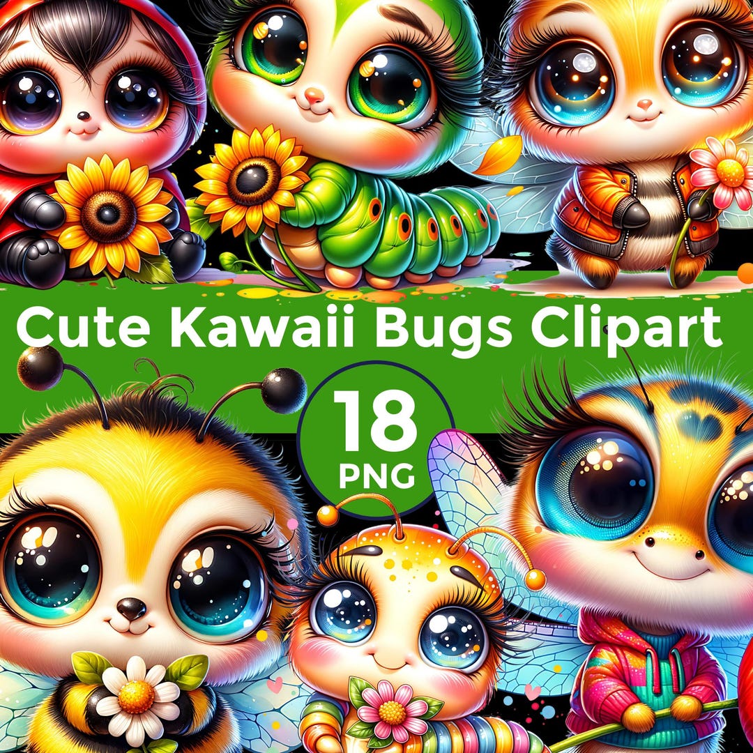 Kawaii Bug Clipart Bundle: Watercolor Ladybug, Bee, Butterfly, Firefly ...