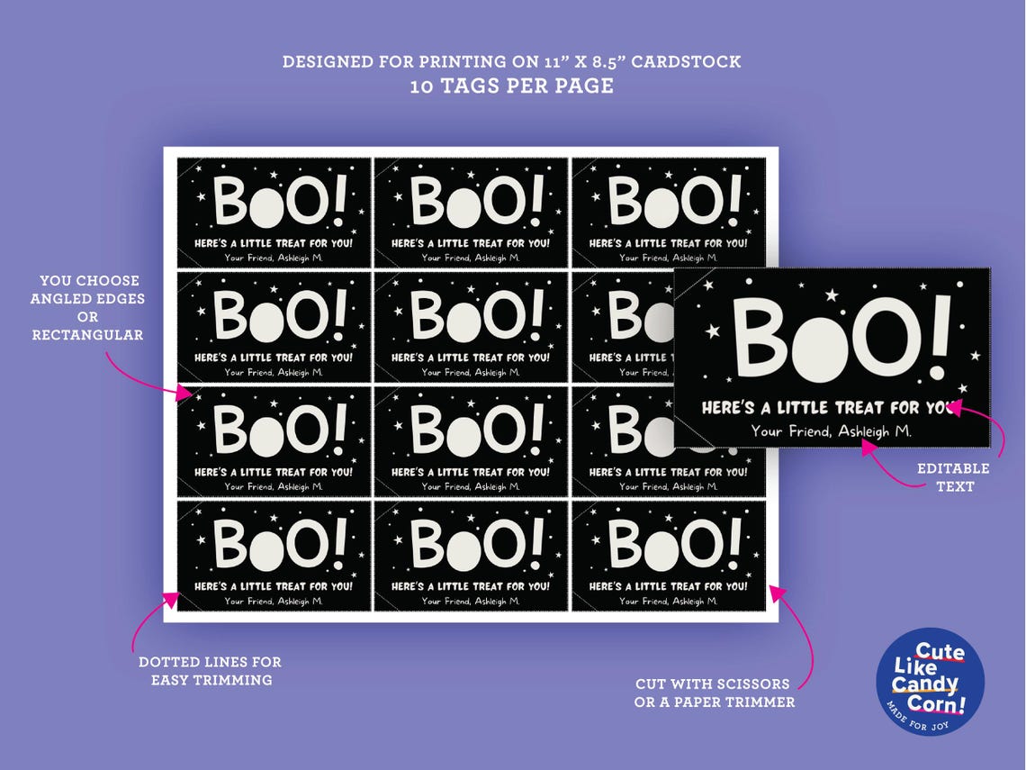 Boo Here's a Little Treat for You Halloween Goodie Tags Editable ...