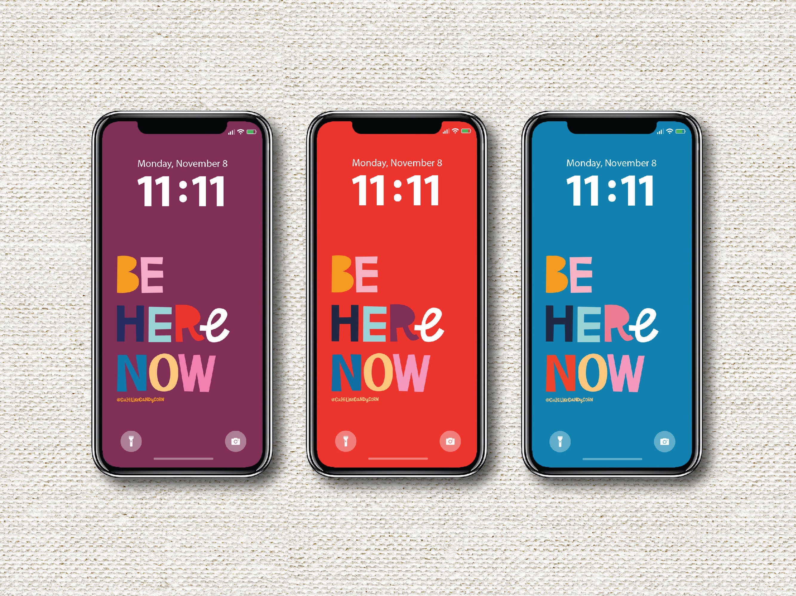 Be Here Now Set of 3 Vibrant Digital Phone Backgrounds, Typographic ...