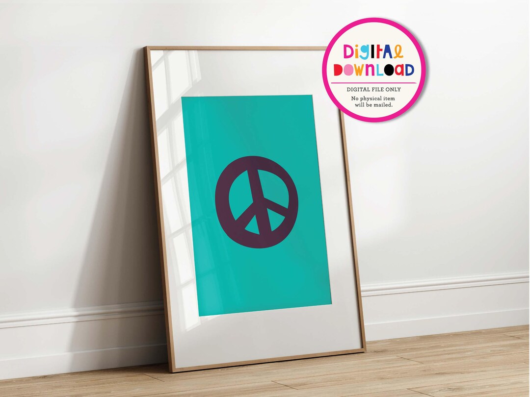 Teal & Aubergine Peace Sign Printable Wall Art– Bold Statement Poster ...