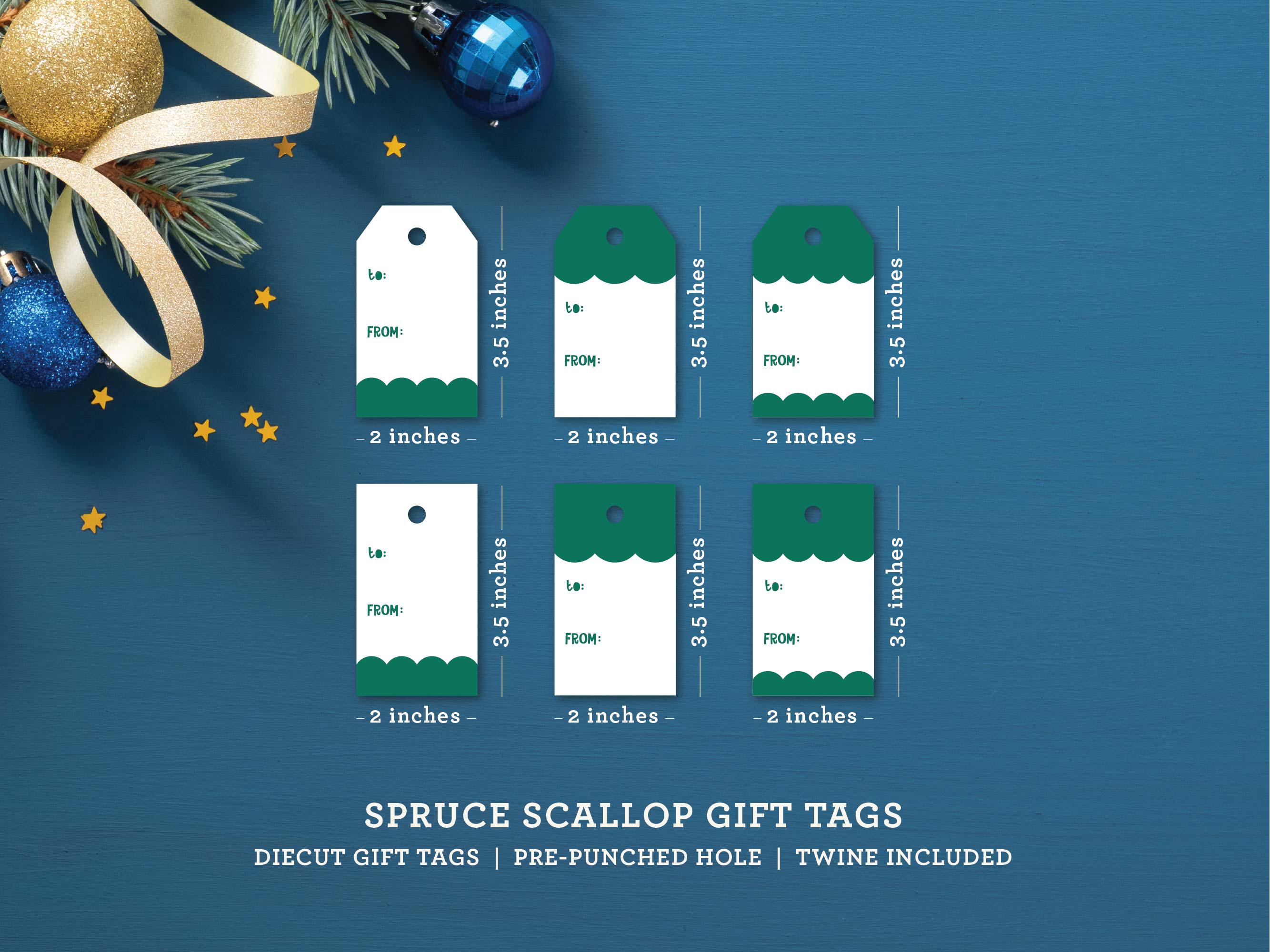 Spruce Scallop Christmas Gift Tag Sets – Modern Green & White Tags for ...