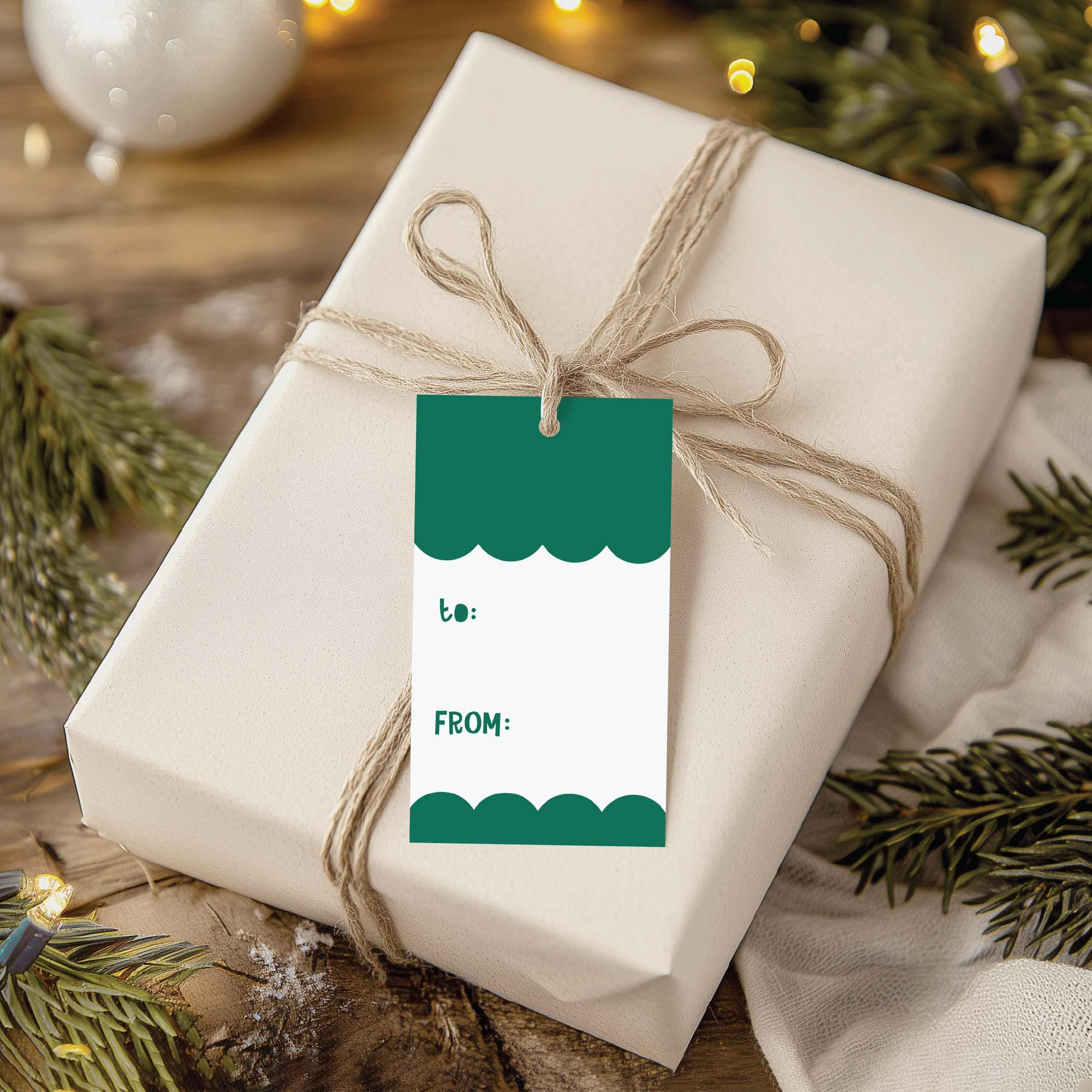 Spruce Scallop Christmas Gift Tag Sets – Modern Green & White Tags for ...