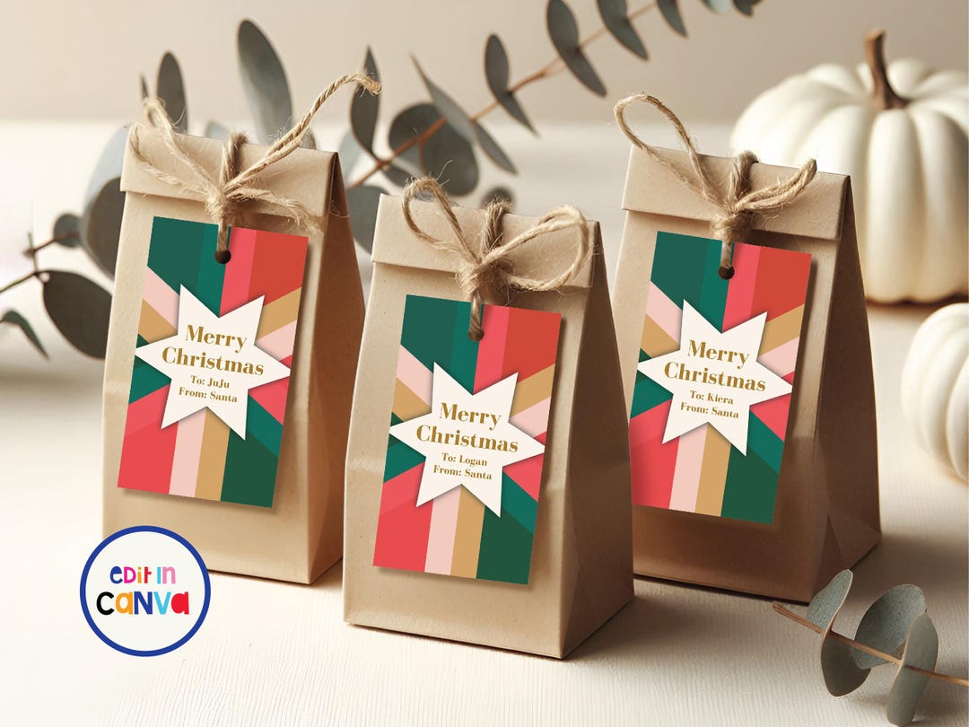 Christmas Star Red and Green Christmas Holiday Gift Tags Editable and ...