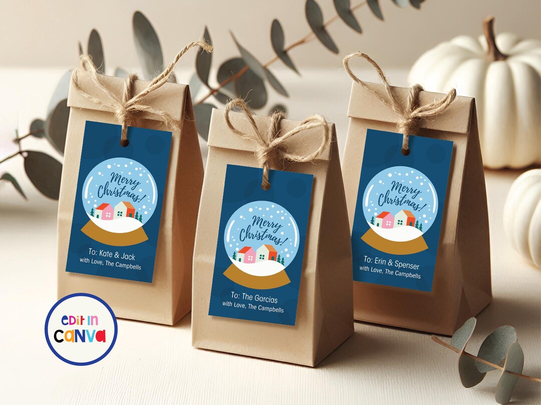 Merry Christmas Snowglobe | Christmas Holiday Gift Tags | Editable and ...