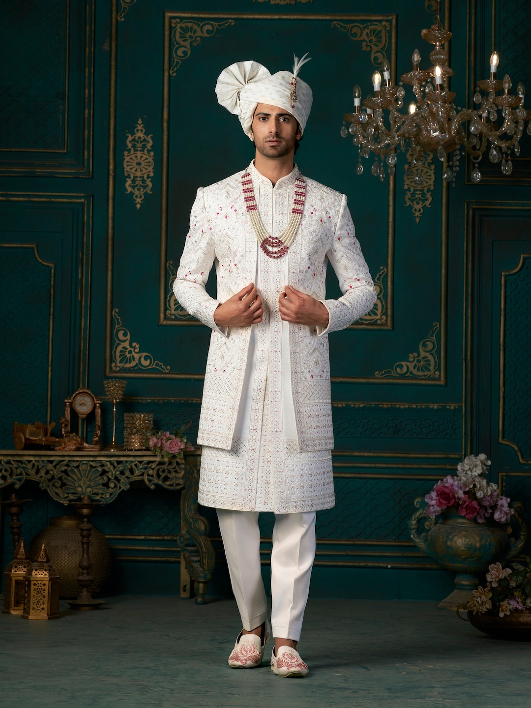 Buy LAYERED WHITE Sherwani for Groom, Indian Groom Dress, Maharaja ...