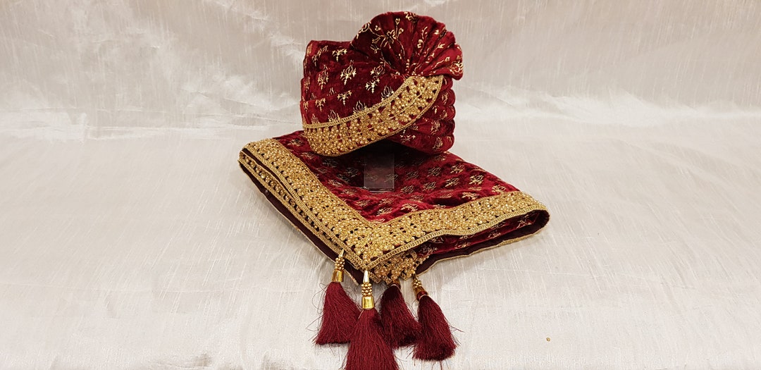 Red Turban & Shawl Set, Sherwani Safa Shawl, Red Stole Safa Combo, Red ...