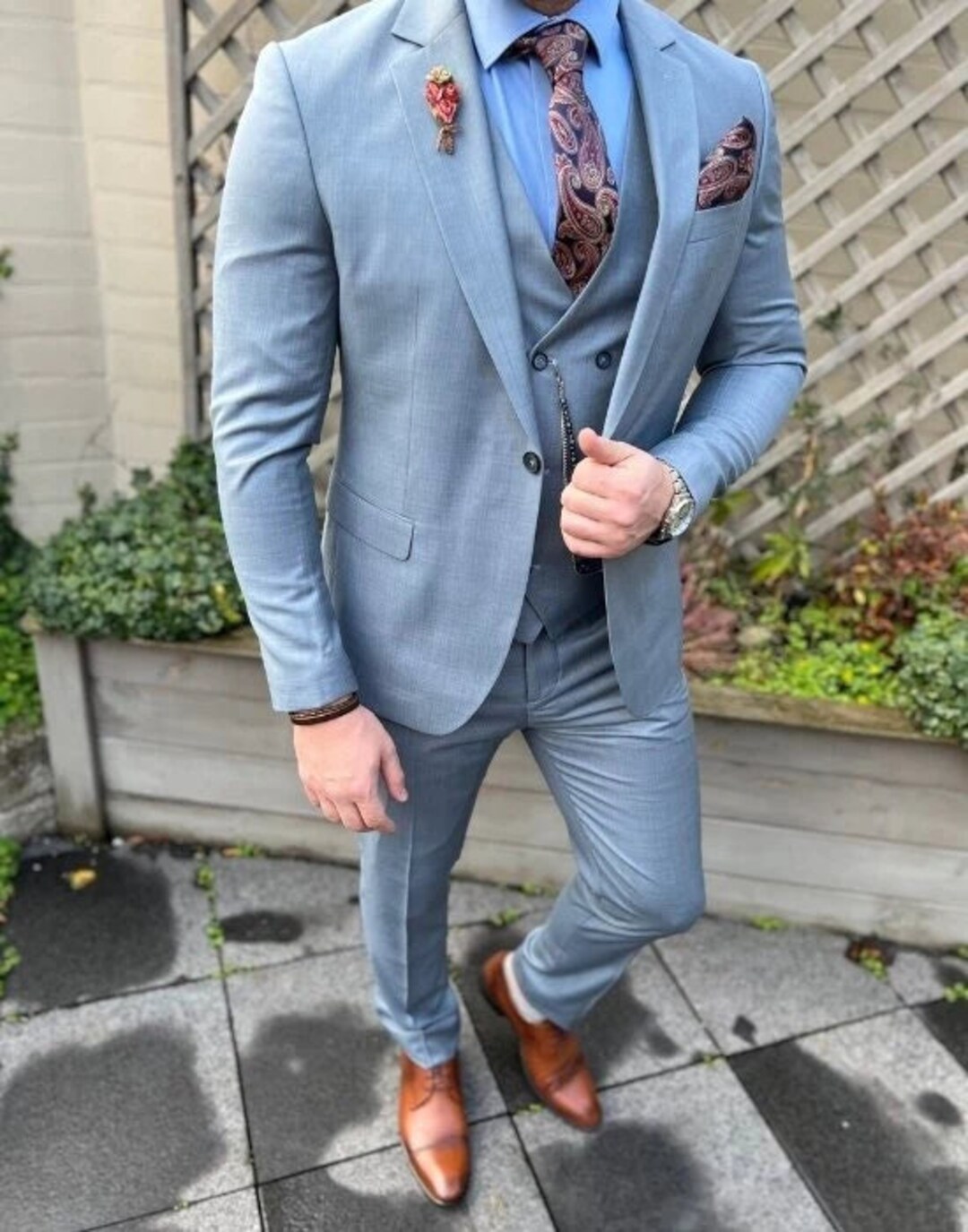 Buy FINEST LIGHT BLUE Suit Men, Men Suit 3 Piece Blue, Light Blue Men ...