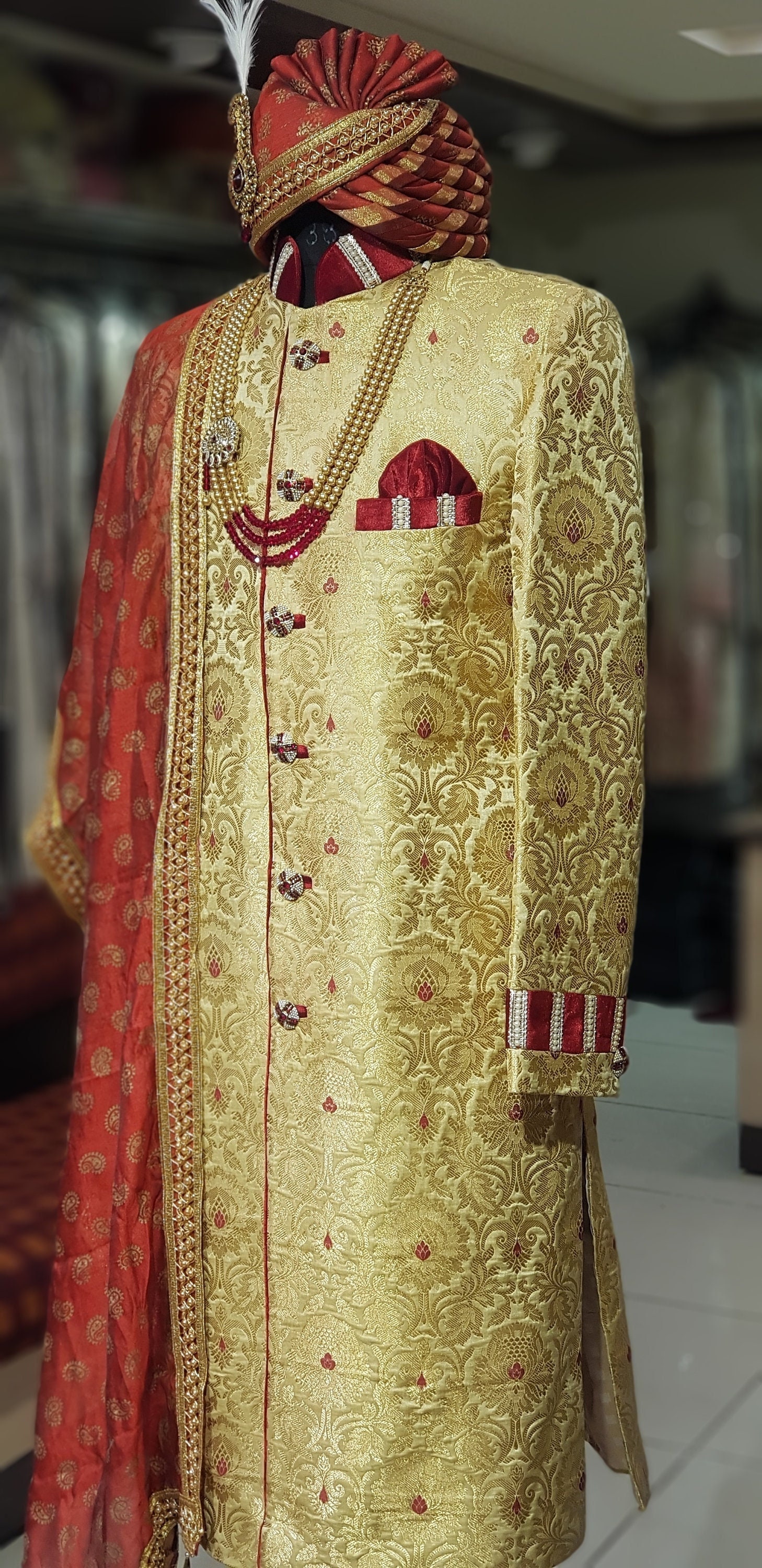 CLASSIC GOLDEN SHERWANI for Men Golden Sherwani Jodhpuri - Etsy