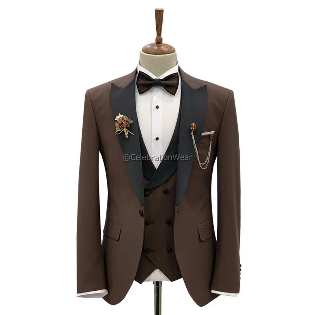 FINEST BROWN TUXEDO Men, Wedding Suit Men, Men Suit Brown, Men Suit 3 ...