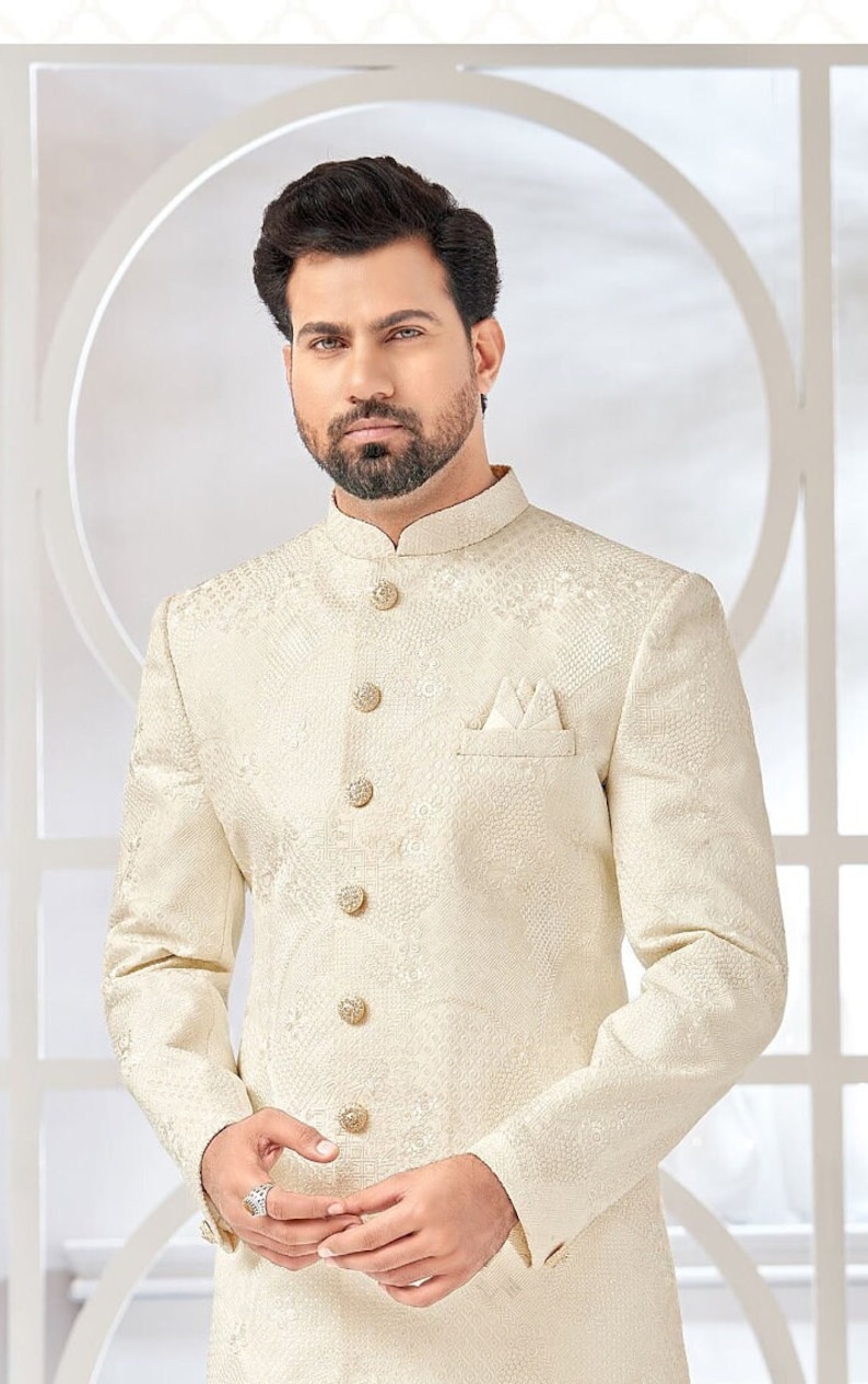 BEIGE SHERWANI Indian Wedding Sherwani for Groom Cream - Etsy