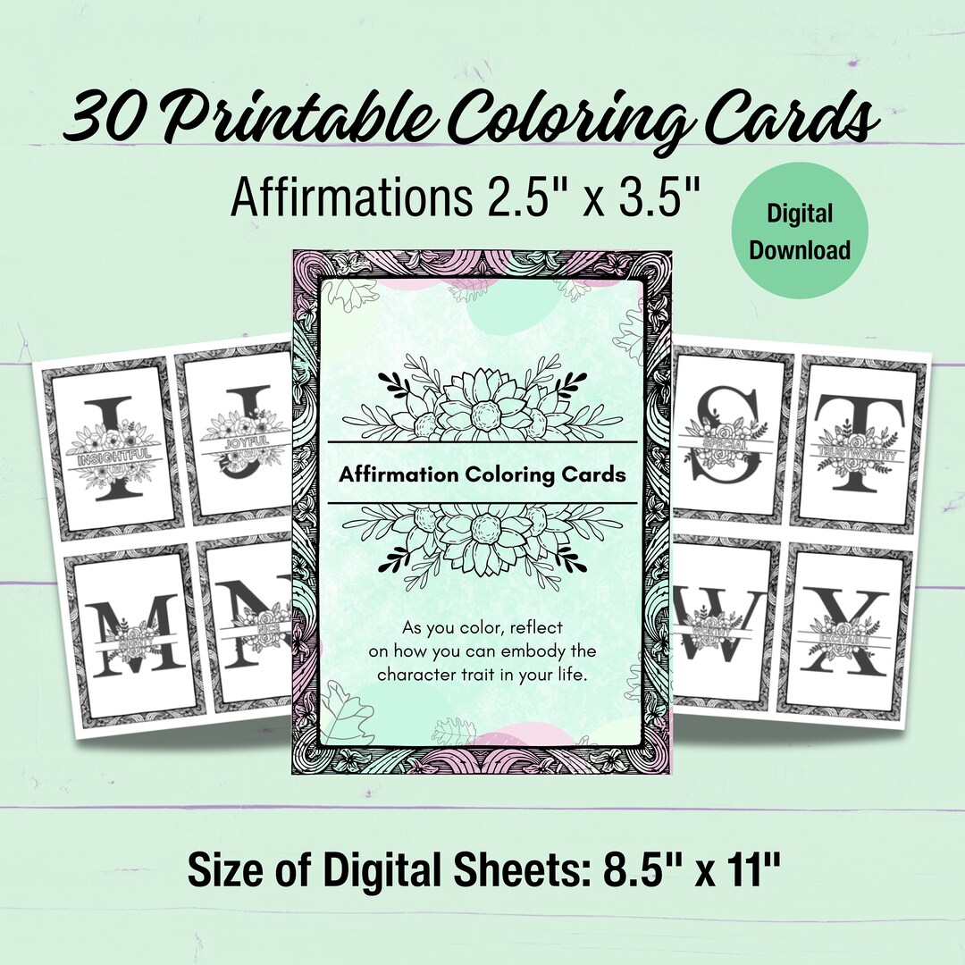 30 Affirmation Character Traits Coloring Cards, Instantly Printable ...