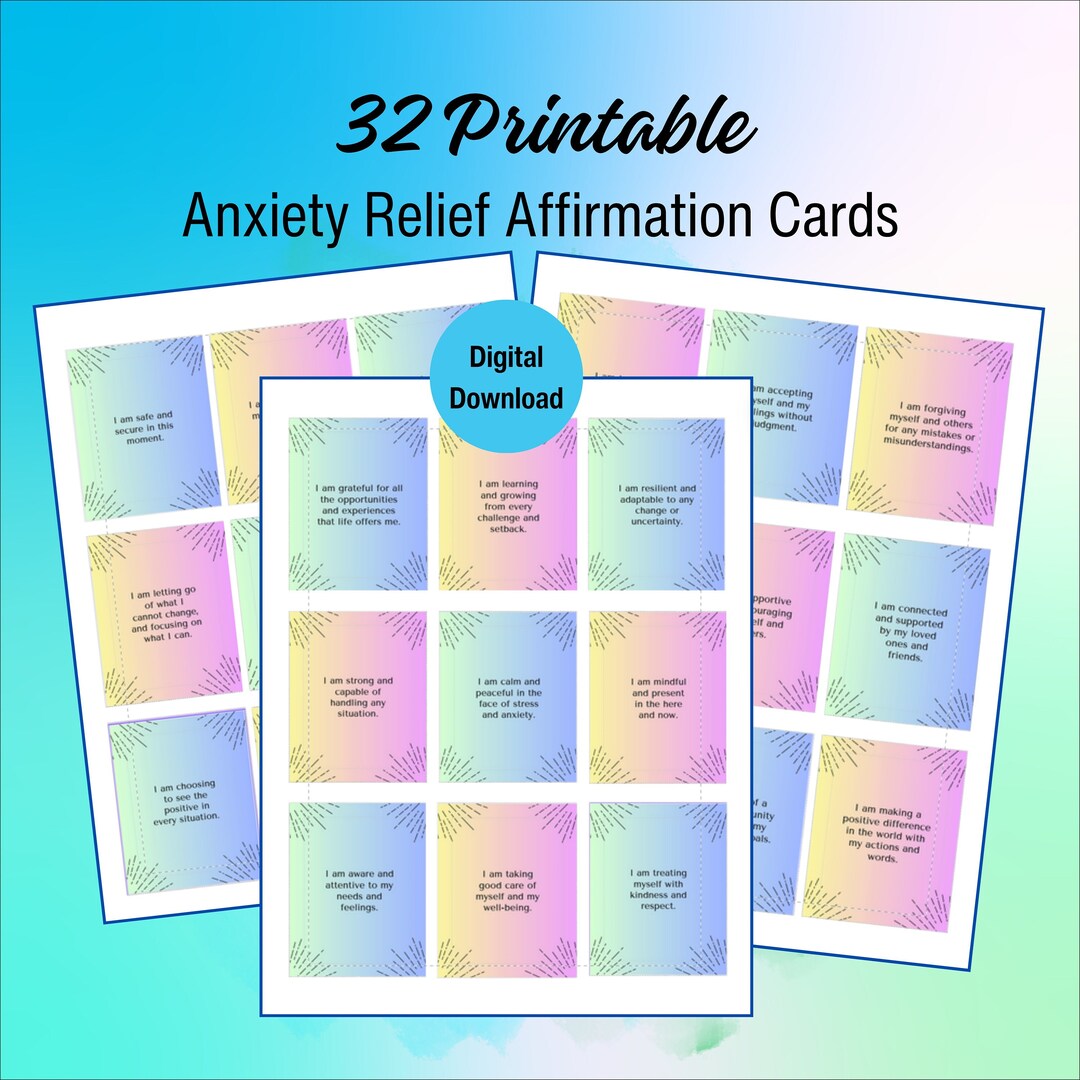 30 Anxiety Relief Affirmation Cards Digital Download Motivational ...