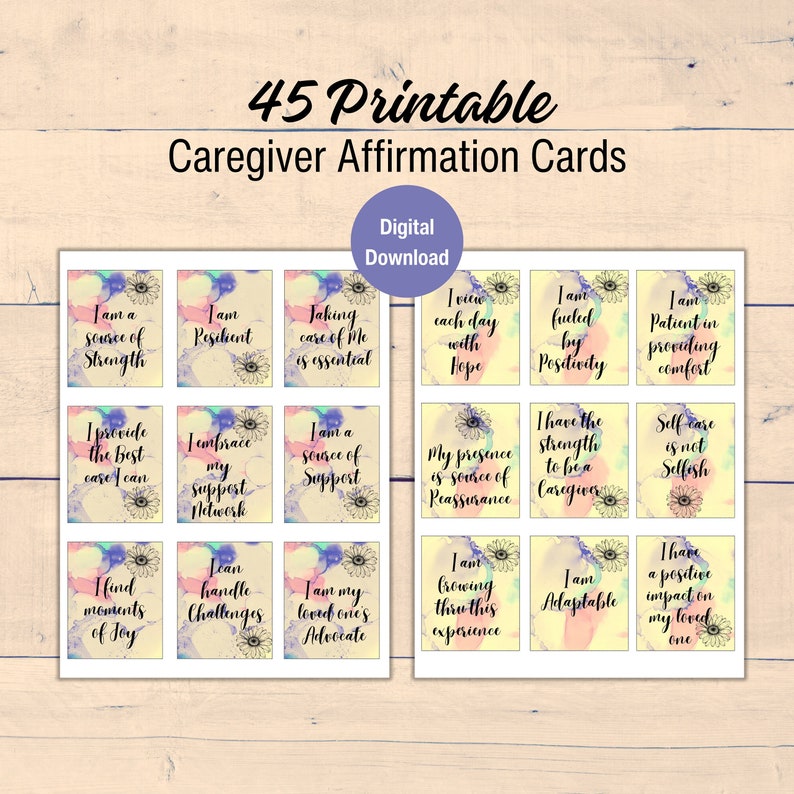 Caregiver Affirmation Cards, Digital Download, Positive Affirmations ...