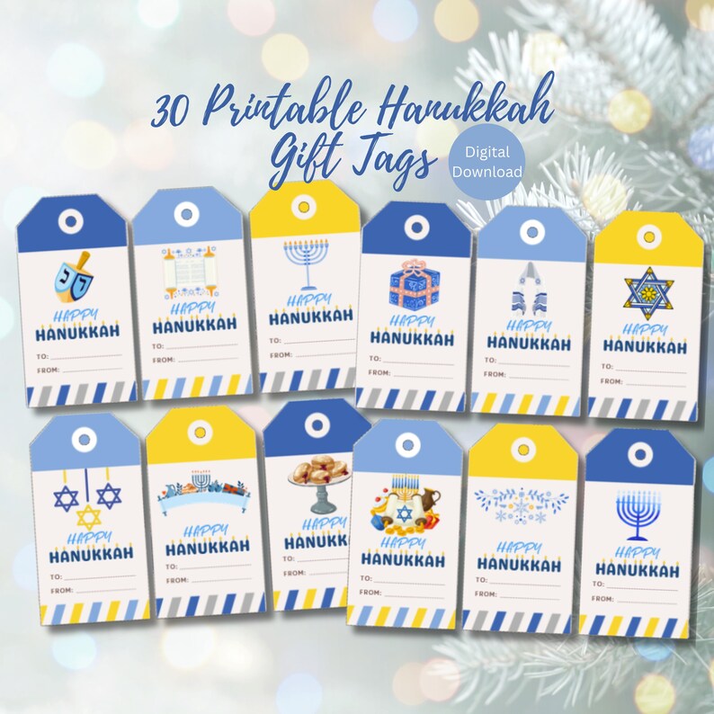 Hanukkah Gift Tags Set Instant Printable Download Classic Holiday ...