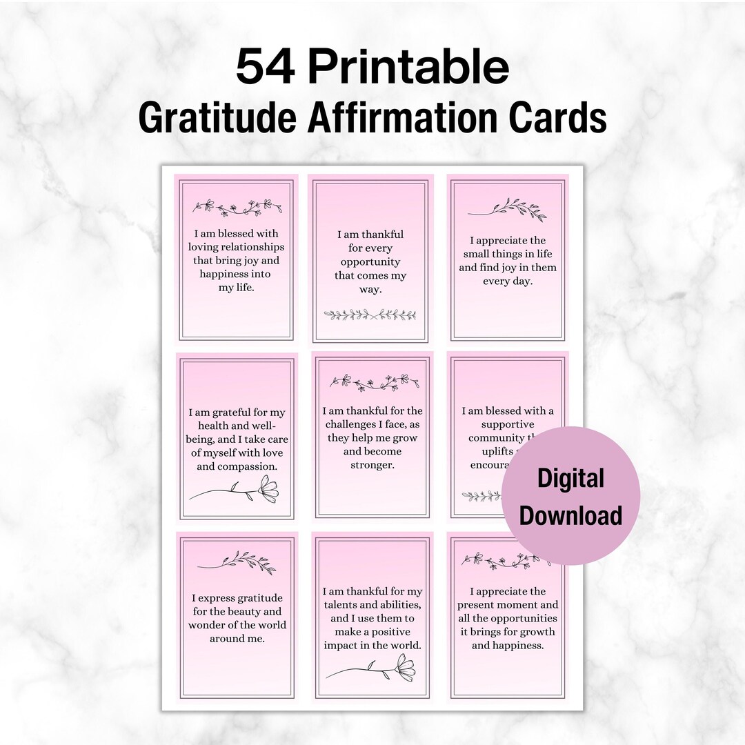54 Gratitude Affirmation Cards Digital Download Affirmation - Etsy