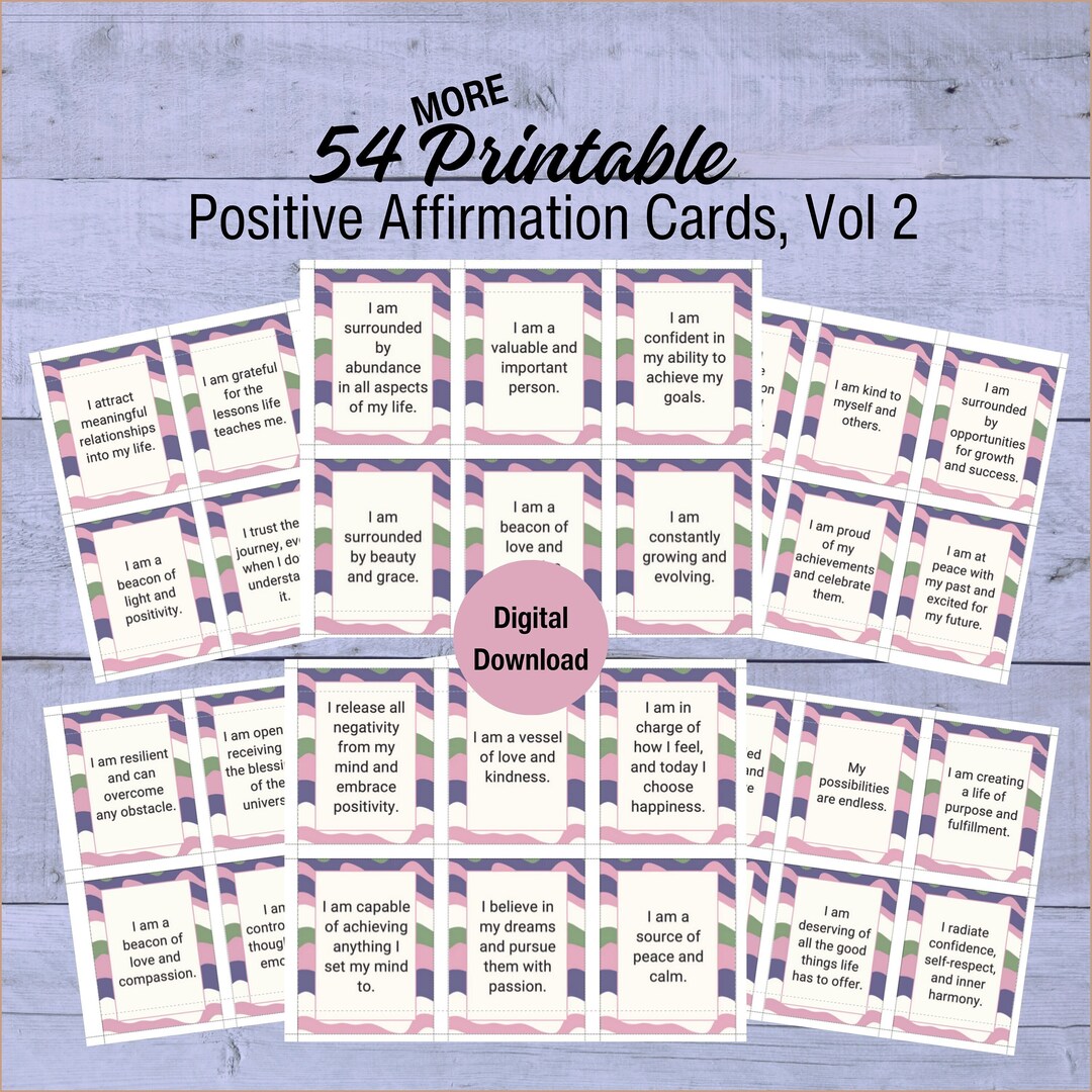 54 More Positive Affirmation Cards, Digital Download, Motivational ...