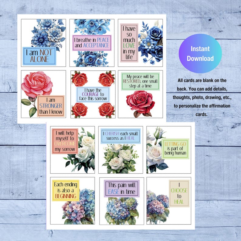 36 Grief Loss Affirmation Cards Instant Download Grief Loss Support ...