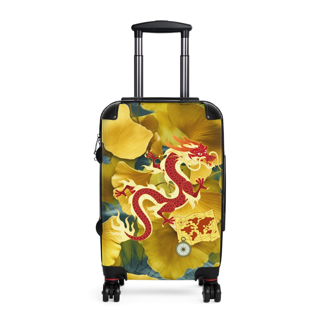 Gold Leaves Swivel Hardside Suitcase Dragon Map Compass Hardshell ...