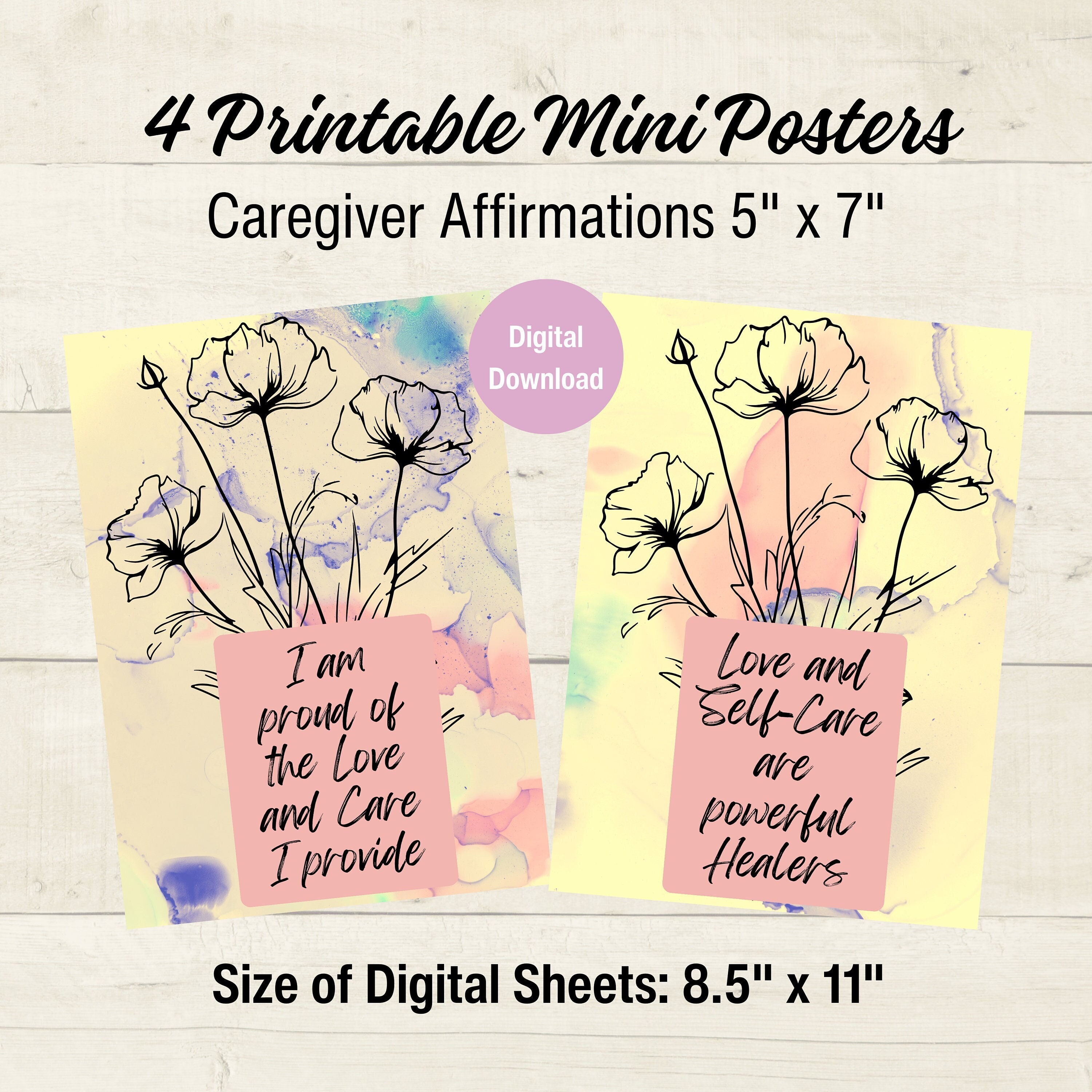 Caregiver Affirmation 4 Mini Posters Digital Download Caregiver ...