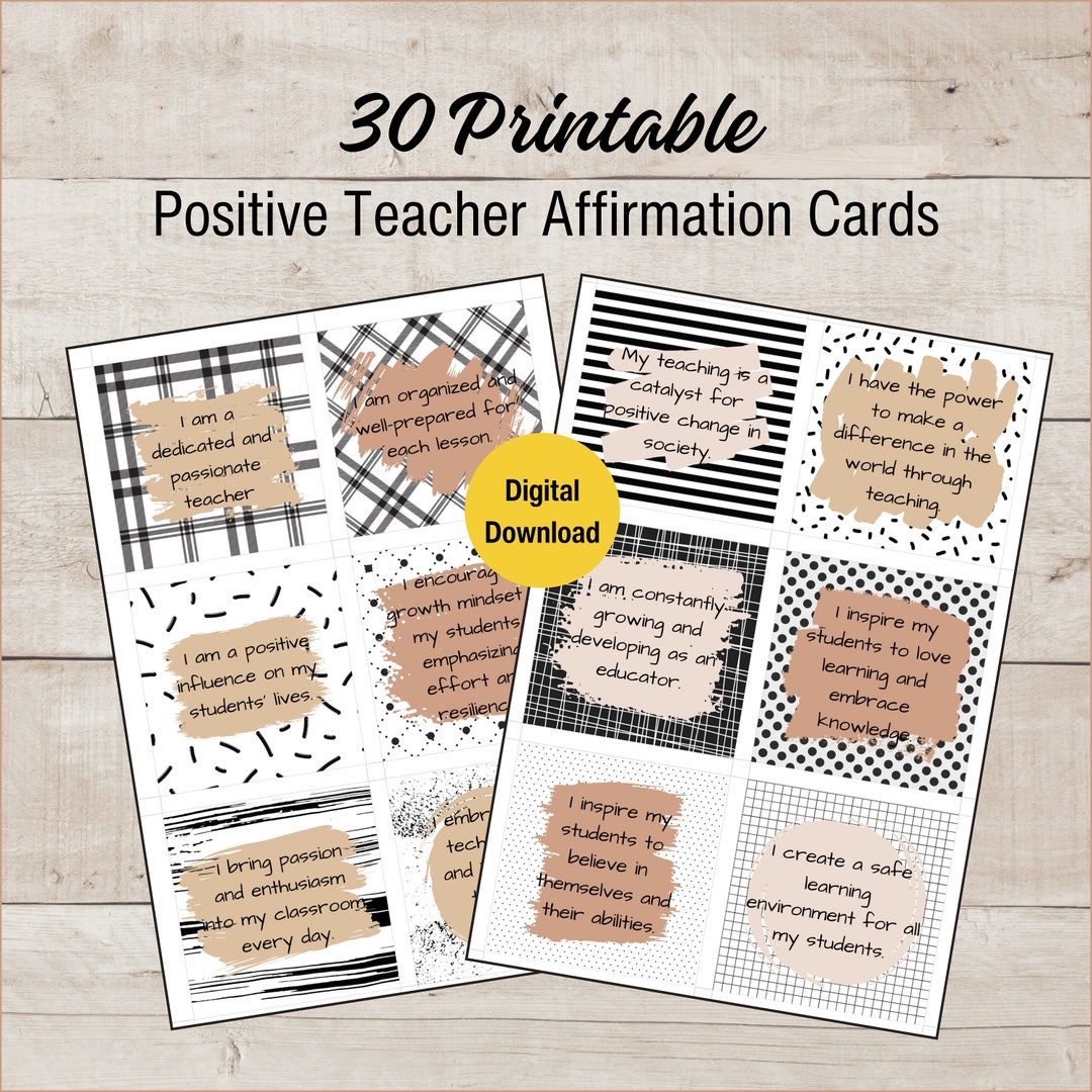 30 Teacher Affirmation Cards, Digital Download, Inspirational Words ...