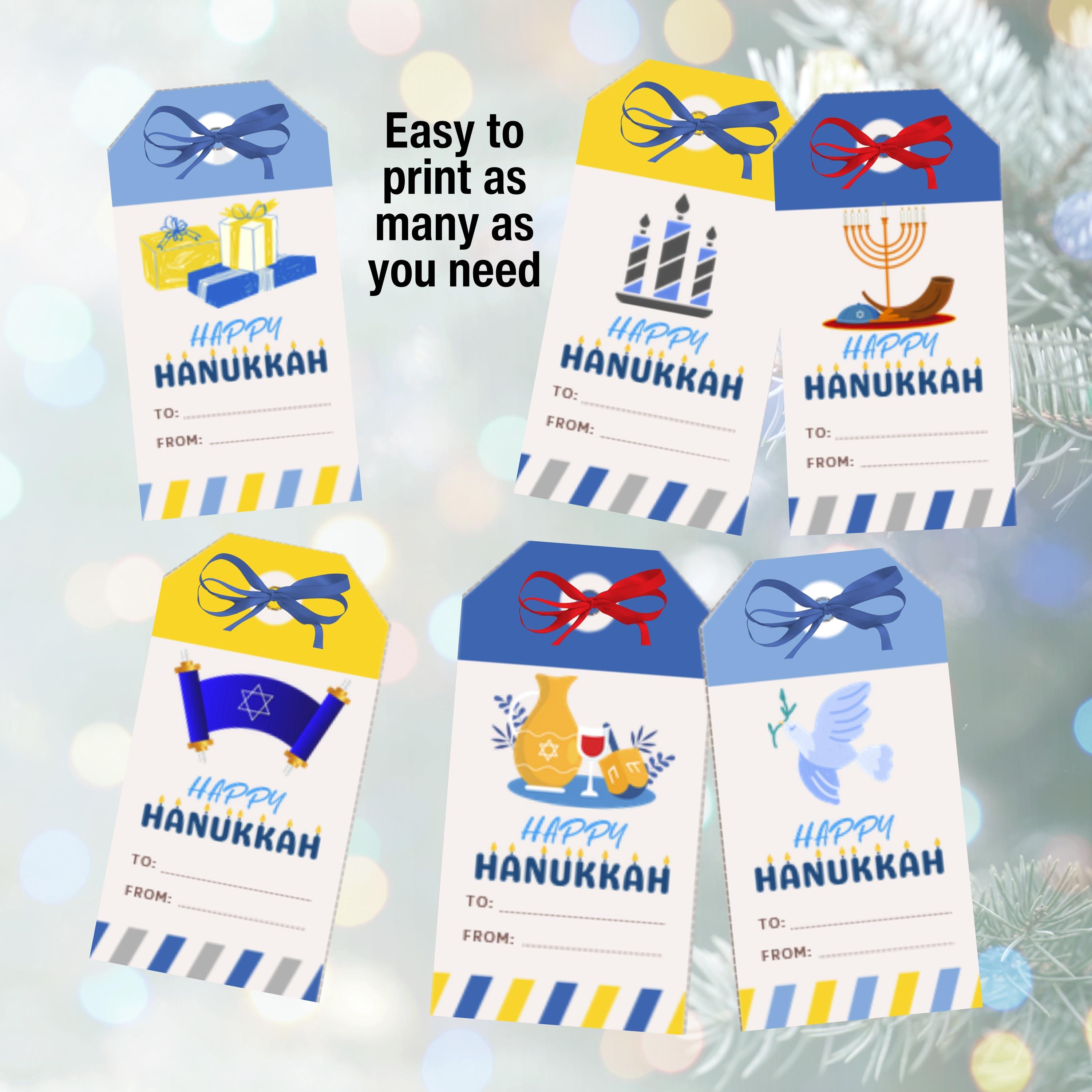 Hanukkah Gift Tags Set Instant Printable Download Classic Holiday ...