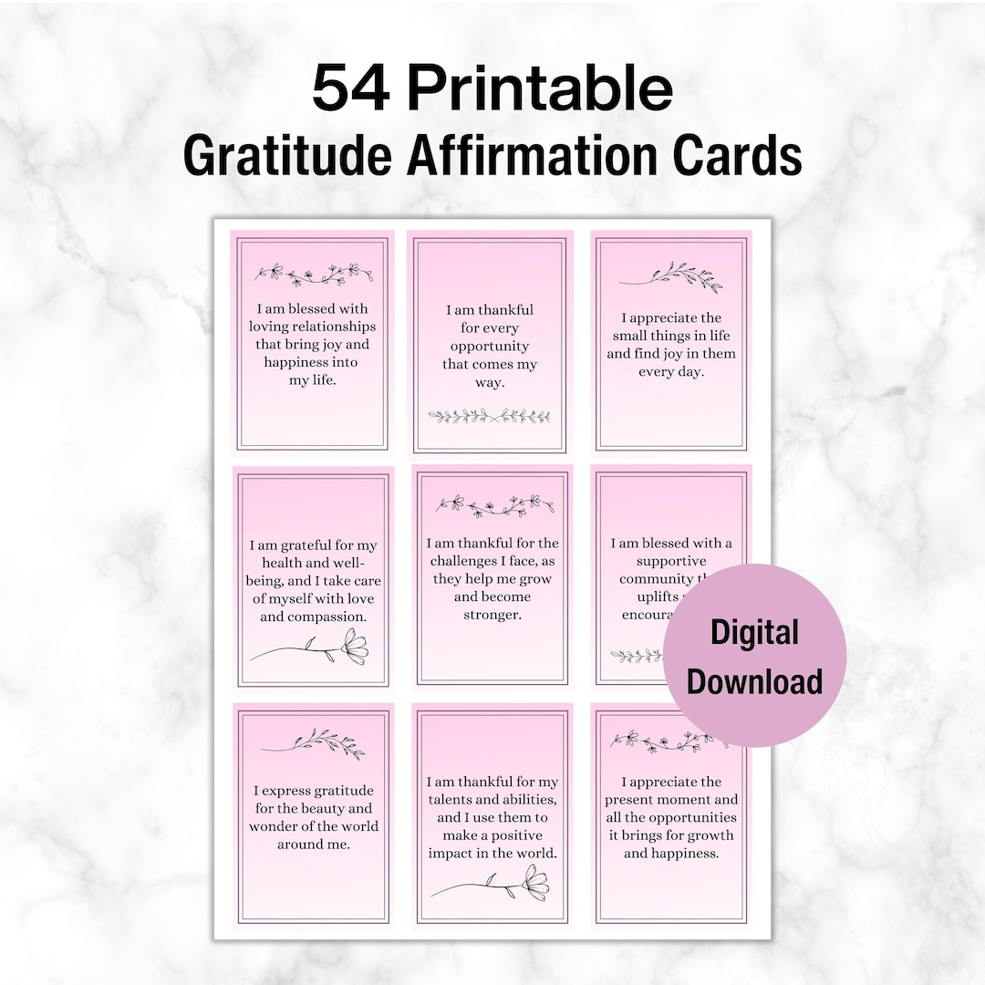 54 Gratitude Affirmation Cards Digital Download Affirmation Card Deck ...