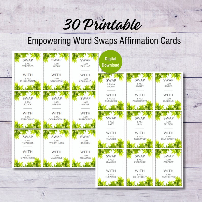 30 Empowering Word Swaps Affirmations Cards Digital Download Card Deck ...