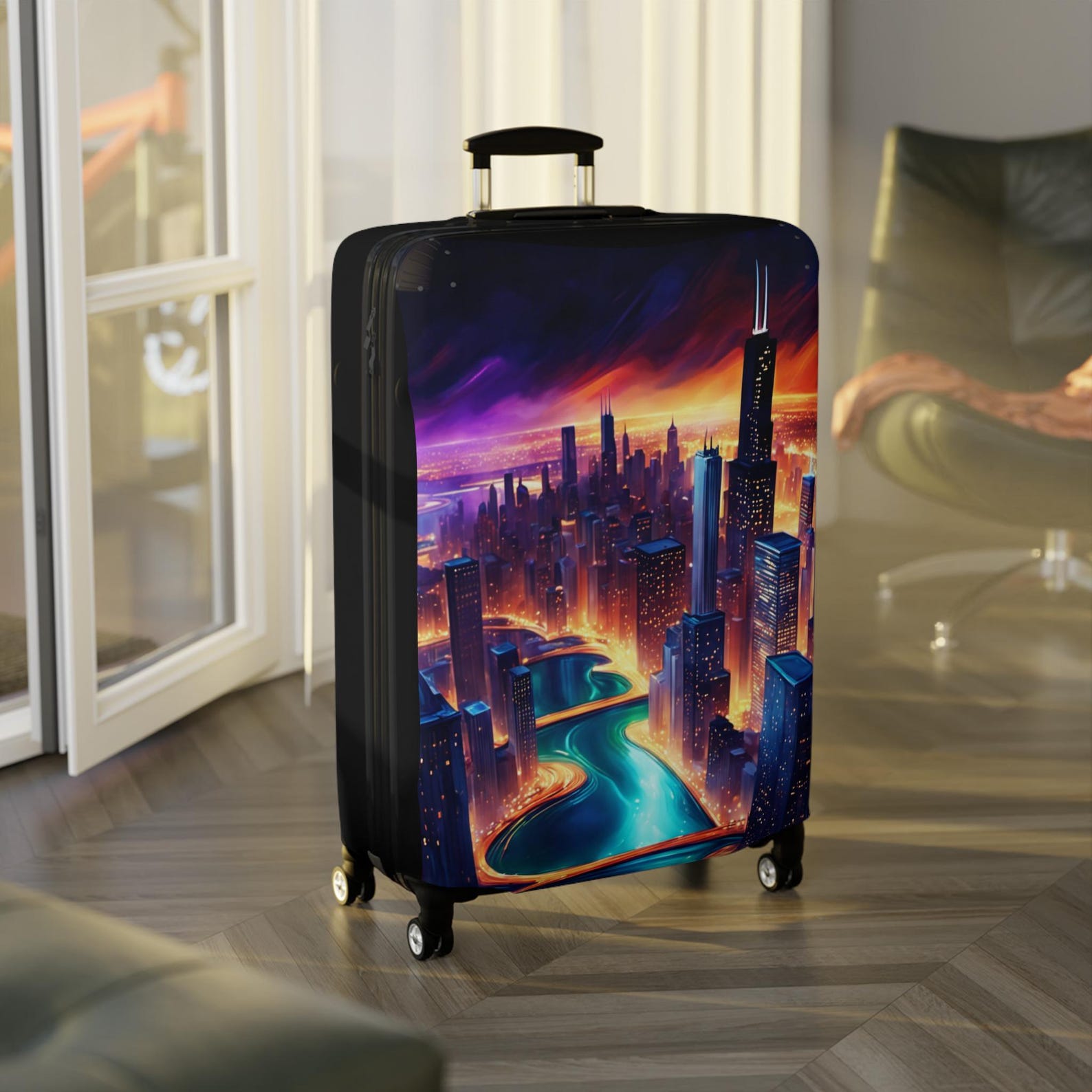 Chicago Night Rolling Luggage Cover Travelling Gifts Chicago Hardshell ...