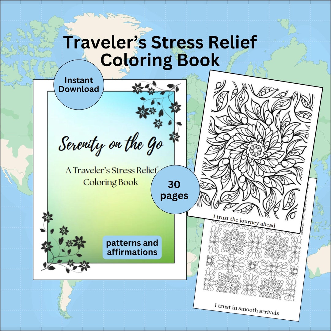 Digital Download Travel Coloring Pages Travelers Stress Relief Gift for ...
