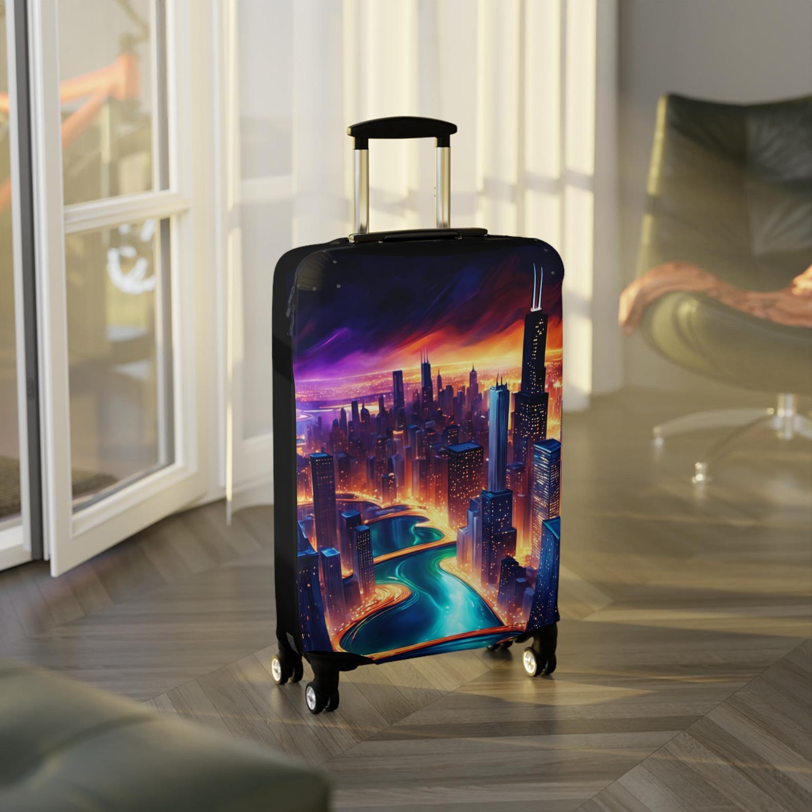 Chicago Night Rolling Luggage Cover Travelling Gifts Chicago Hardshell ...