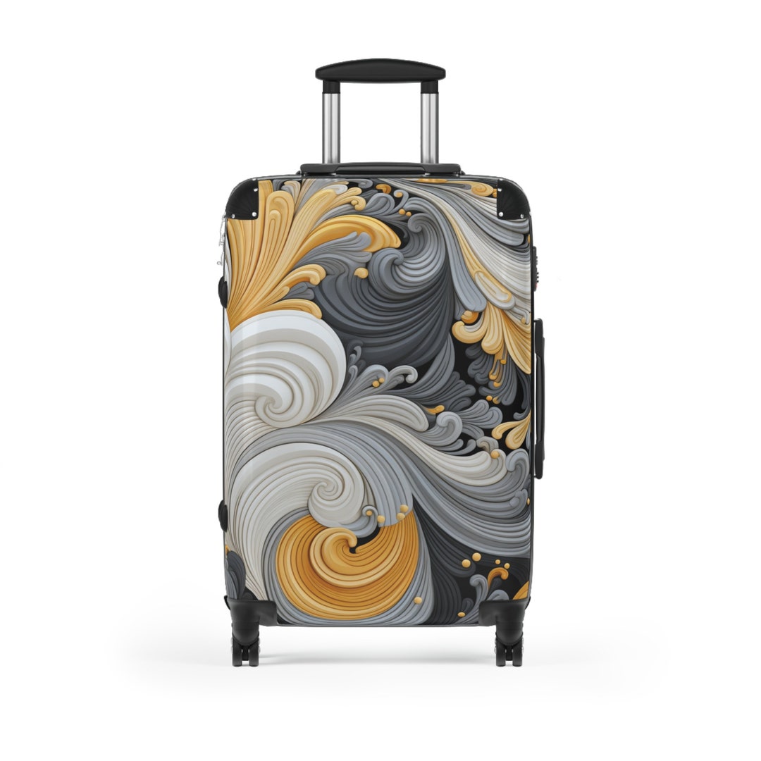 Striking Print Wheel Hardside Suitcase Rich Gray Accent Gold White ...