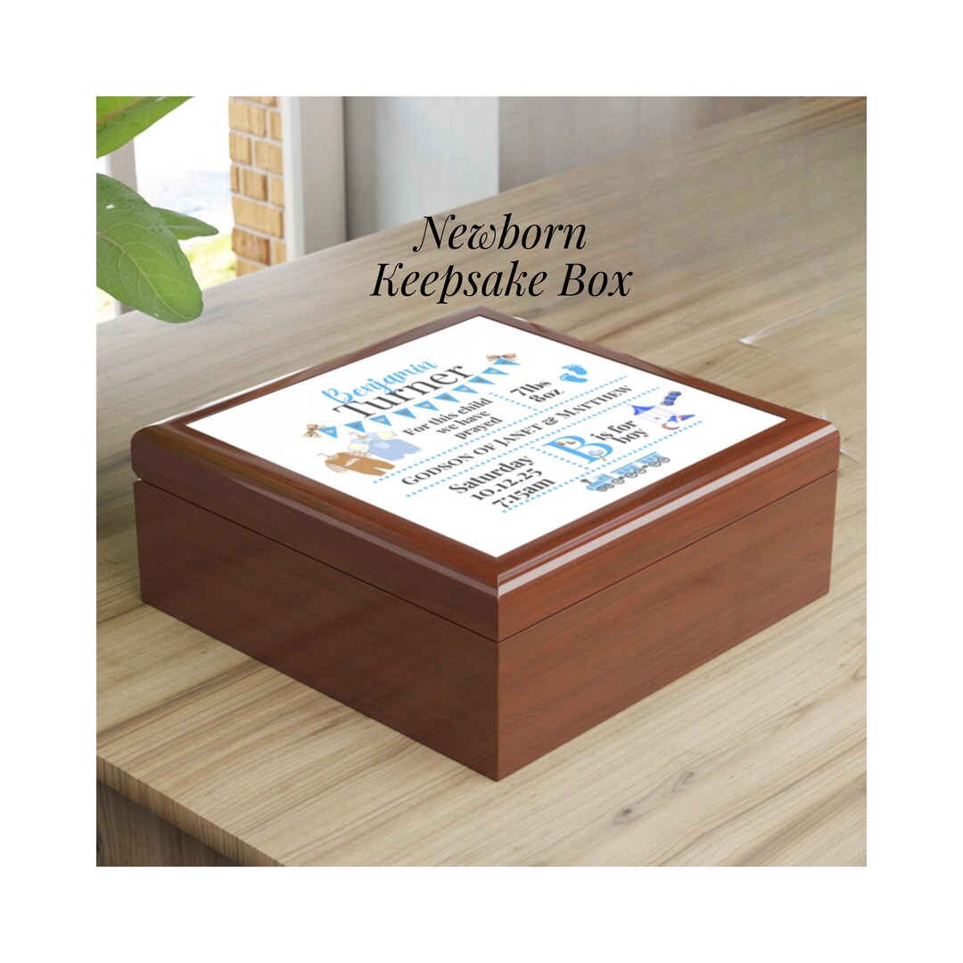 Personalized Newborn Keepsake Box Godparent Gift Custom Birth Stats ...