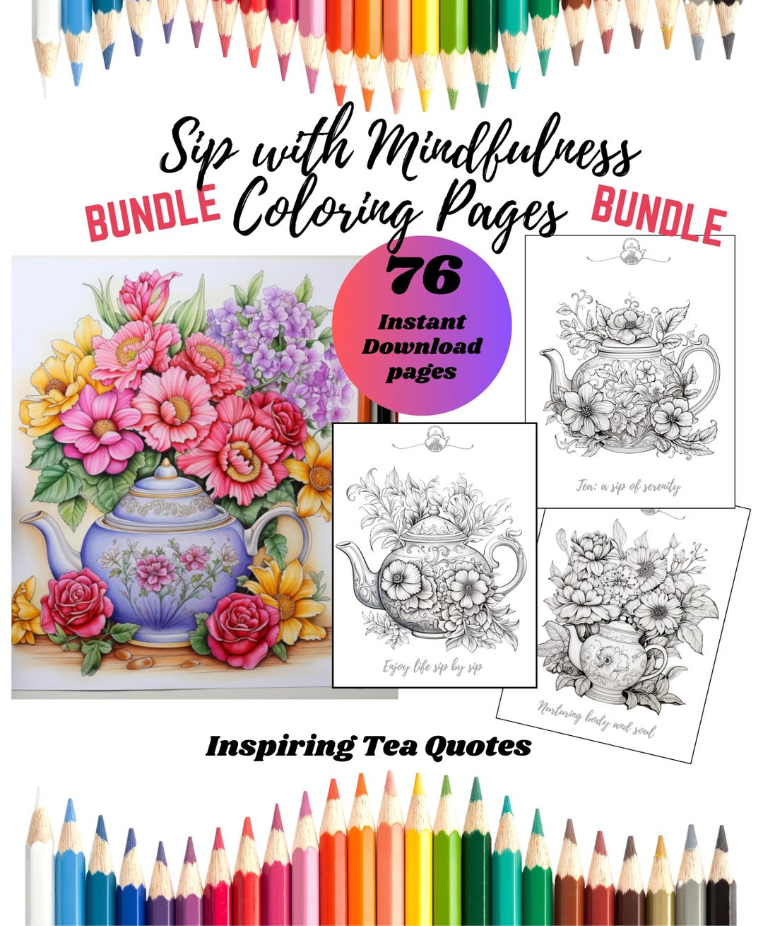 76 Bundle Mindfulness Coloring Pages for Adults Instant Download ...