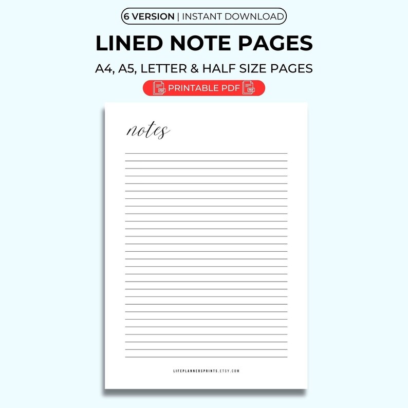 Note Page Printable, Lined Notes, Note Taking, Note Pages, Student ...