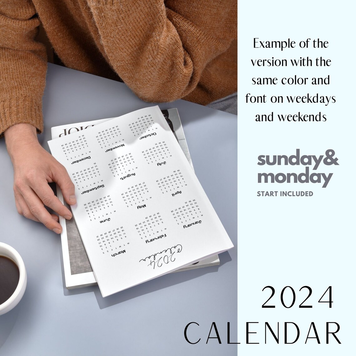 2024 Yearly Calendar Printable Year at a Glance Calendar, All Months on ...