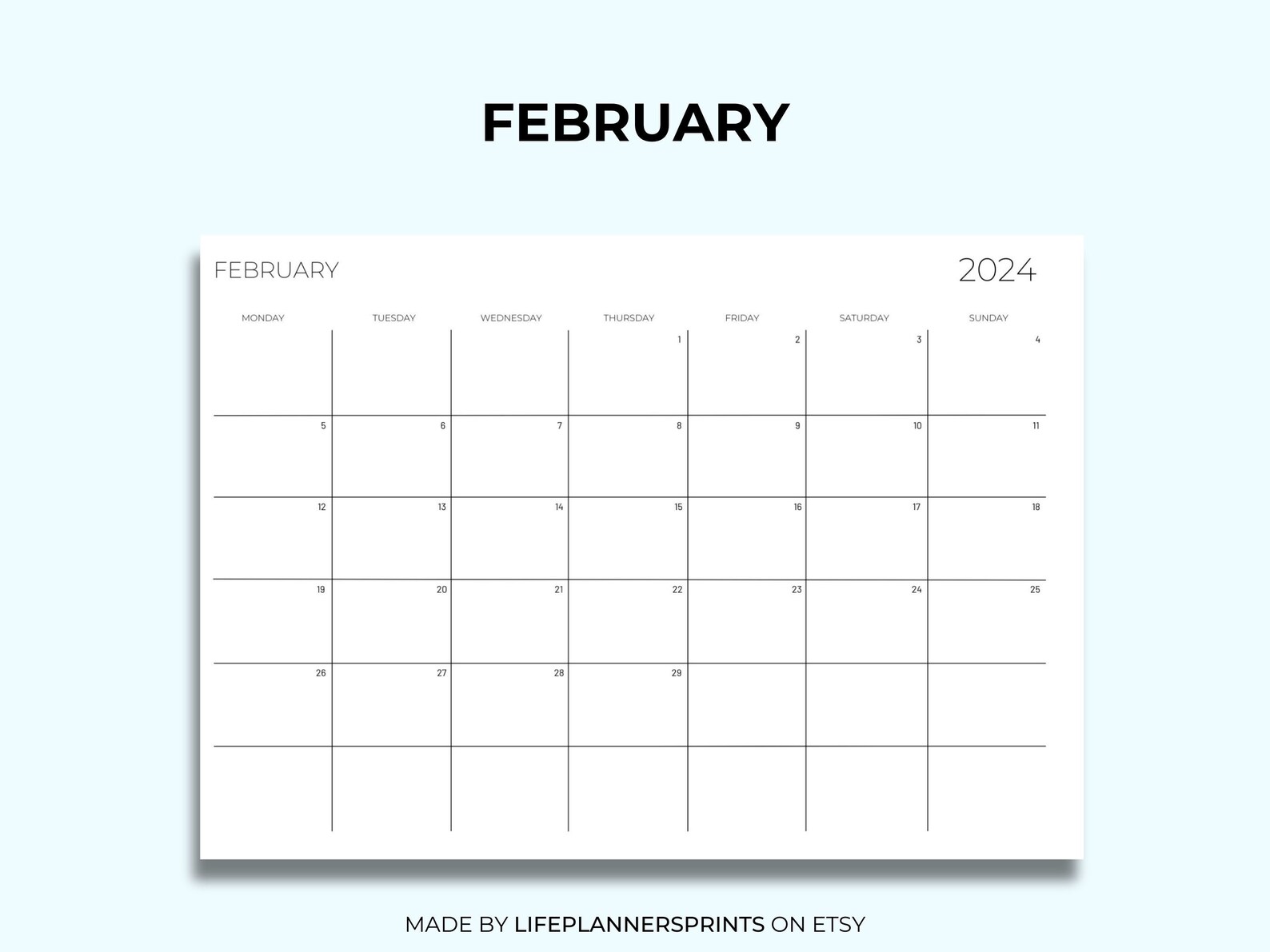 Printable Calendar 2024 | 2024 Monthly Planner in One Page | Monday ...