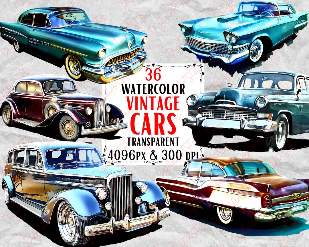 Watercolor Vintage Car Clipart Set Retro Classic Old - Etsy